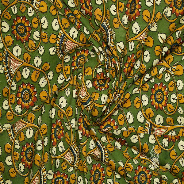 Kalamkari Cotton Floral Round Henna green Mustard – Salonee Silks N Cotton